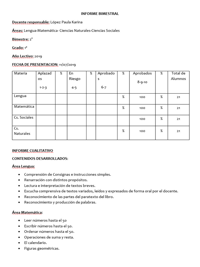 Informe Bimestral 2° | PDF | Matemáticas