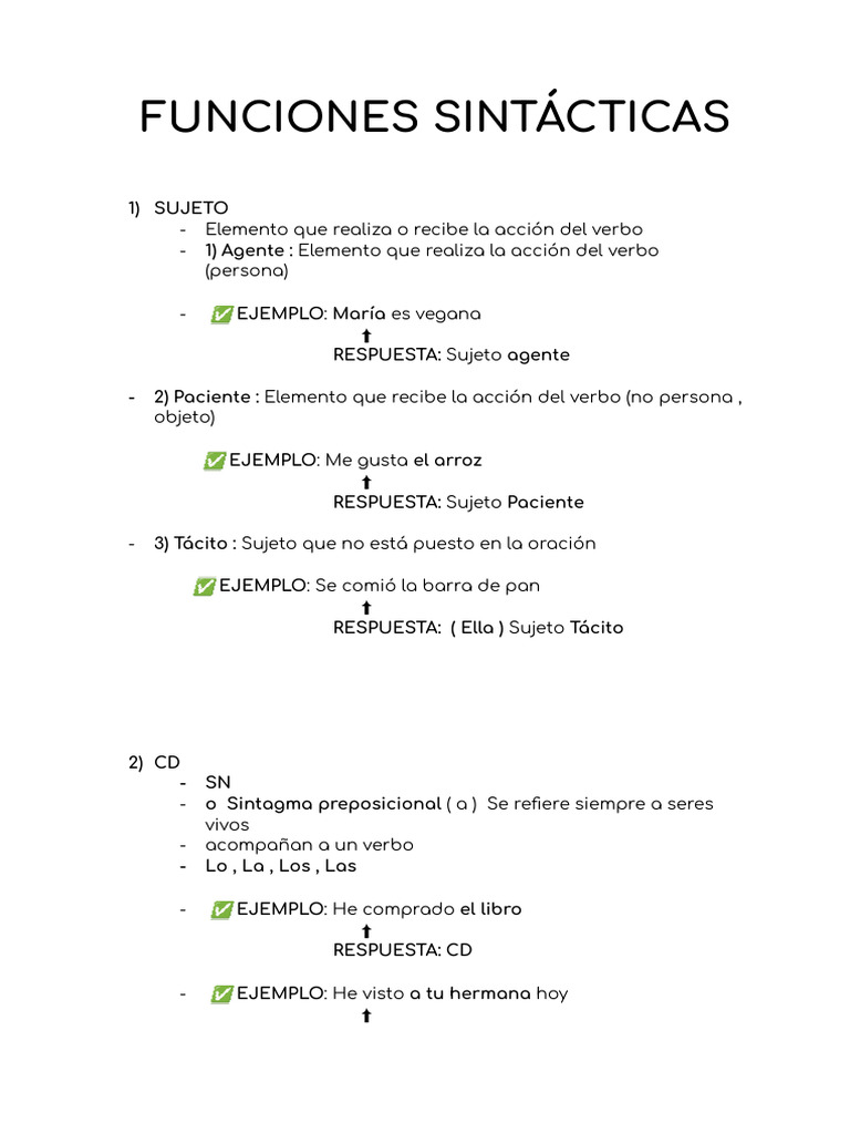 Funciones sintácticas | PDF | Asunto (gramática) | Sintaxis