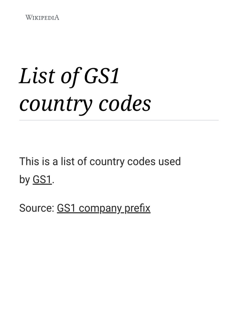 List of GS1 Country Codes - Wikipedia | PDF | Universal Product Code