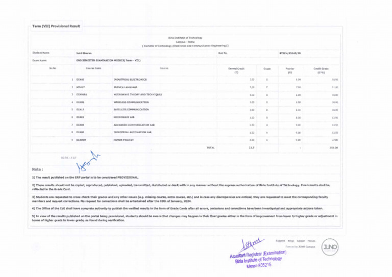 Provisional Exam Results for Students | PDF