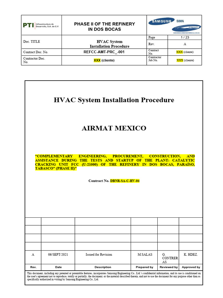 REFCC-AMT-PRC - 001-Rev.00 HVAC System Installation Procedure. ENG | PDF | Duct (Flow) | Temperature