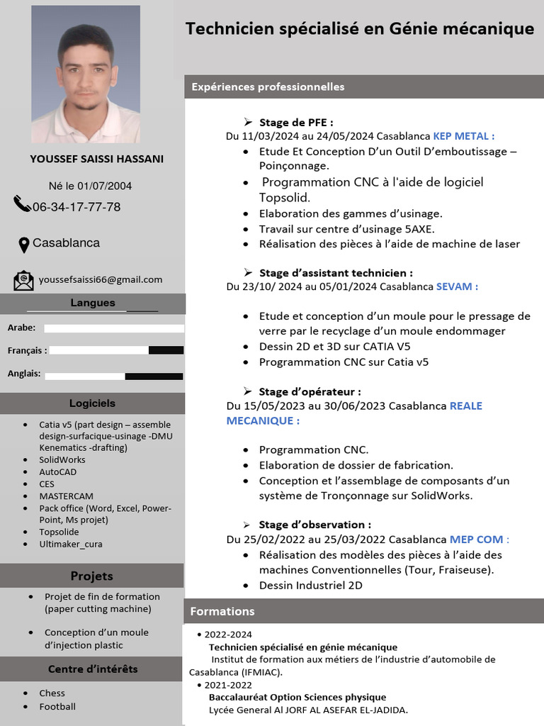 Exemple CV Pro FR | PDF | Machine-outil à commande numérique | Ingénierie