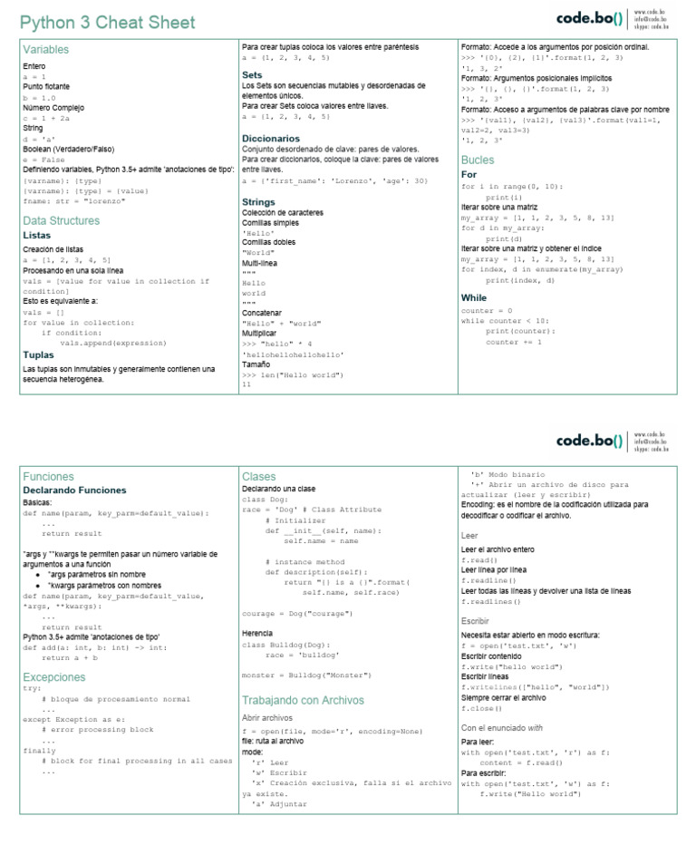 Python 3 Cheat Sheet Espanol hkZ8V7S | Descargar gratis PDF | Python (lenguaje de programación ...