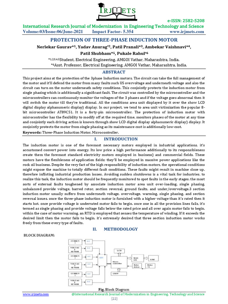 Protection of Three-Phase Induction Motor | PDF | Electric Motor ...