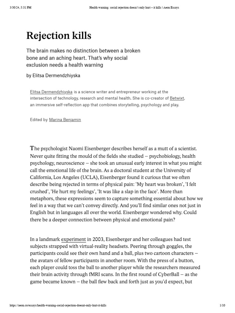 Social Rejection Kills | PDF | Pain | Poverty