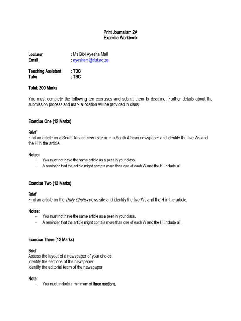Print Journalism IA-Exercise-Workbook2023 | PDF | Newspapers | Human ...