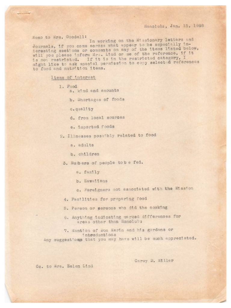 Memo To Lela Goodell, Hawaii Mission Children's Society Librarian (1968 ...