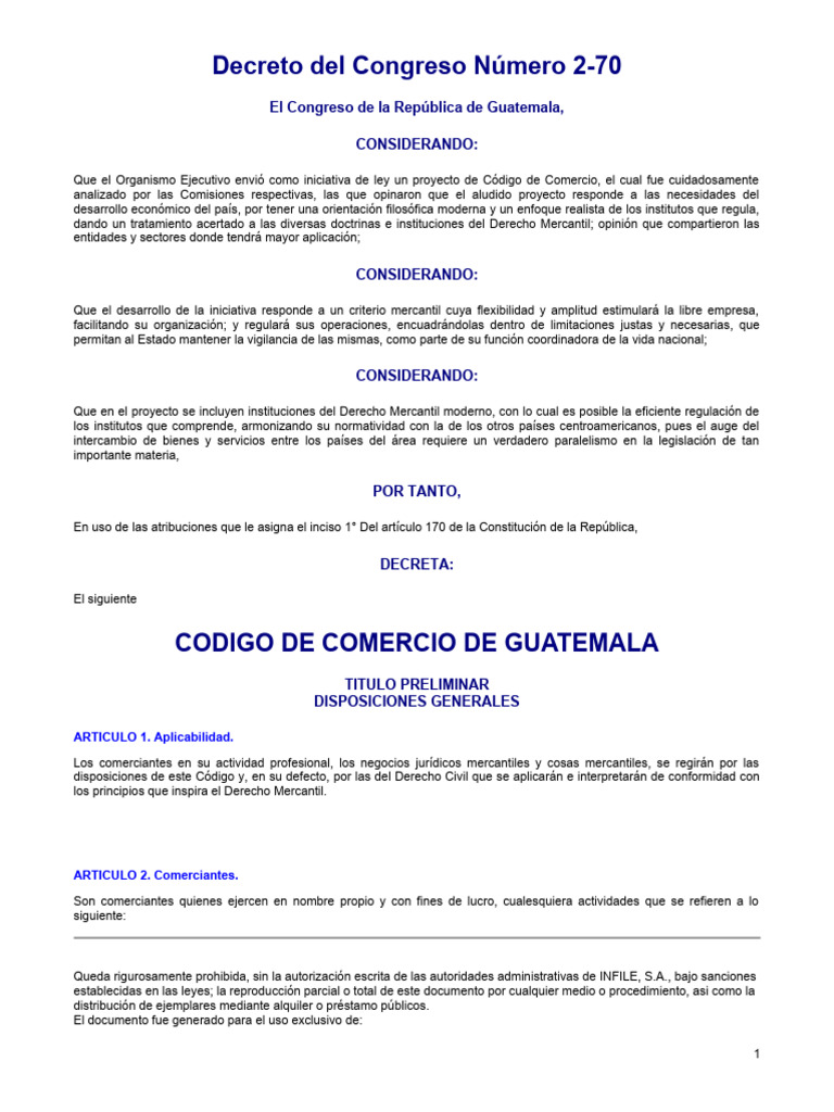 02 DECRETO DEL CONGRESO 2-70 - Código de Comercio 99 | PDF | Sociedad de responsabilidad ...