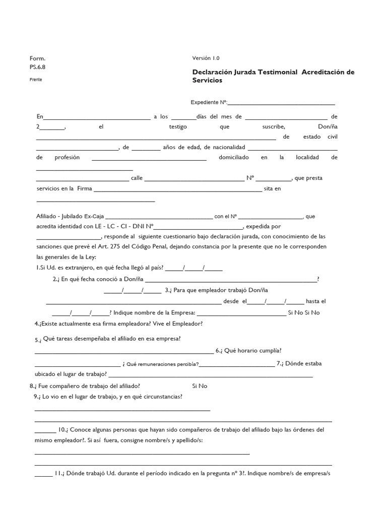 Optativo Ps-6.8-Ddjj-Testimonial-Acred-Servicios | PDF | Testigo | Ley ...