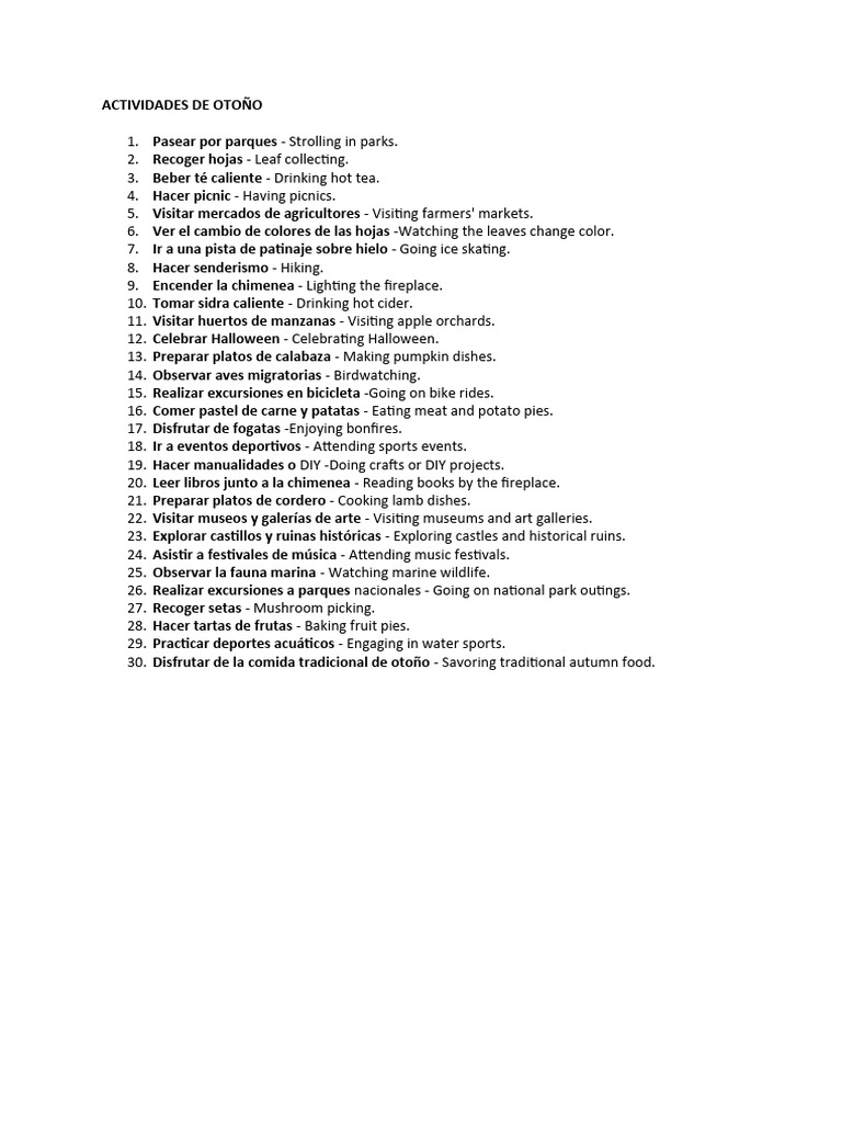 Actividades para disfrutar en otoño | PDF