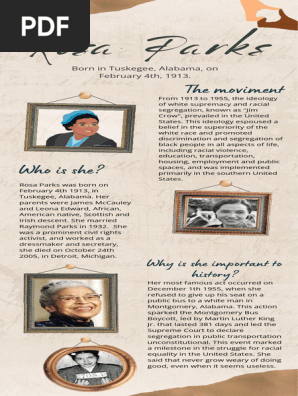 Hoja De Trabajo De Rosa Parks En Formato Pdf 👩👧Dinámicas Para