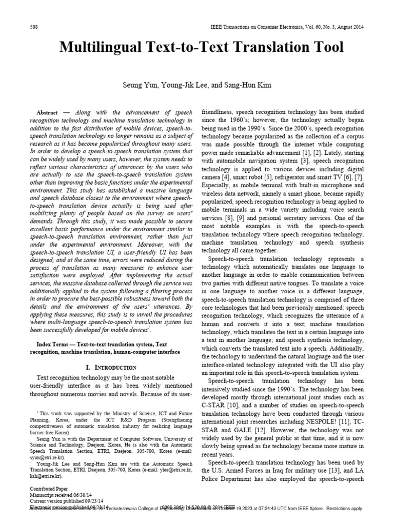 Mobile Speech Translation Tech | PDF | Speech Recognition | Signal To ...