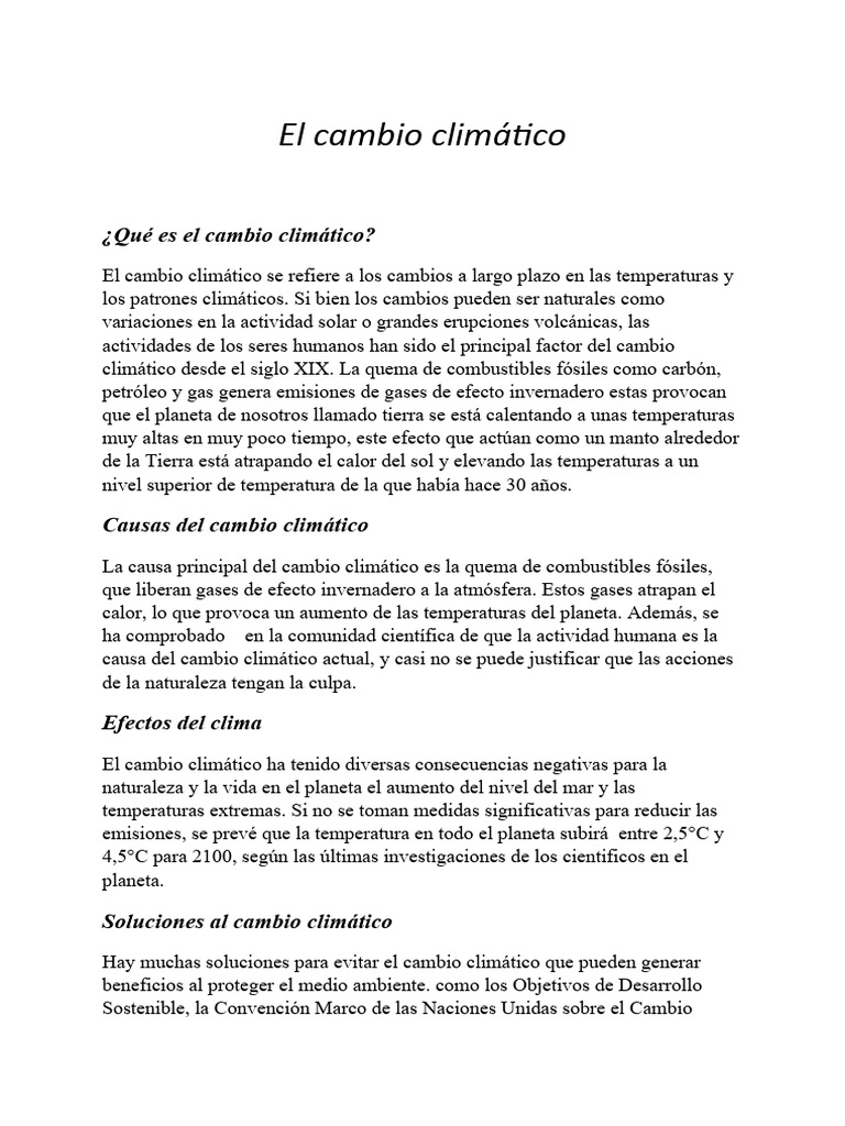 Qué Es El Cambio Climático | PDF | Cambio climático | Gases de efecto ...