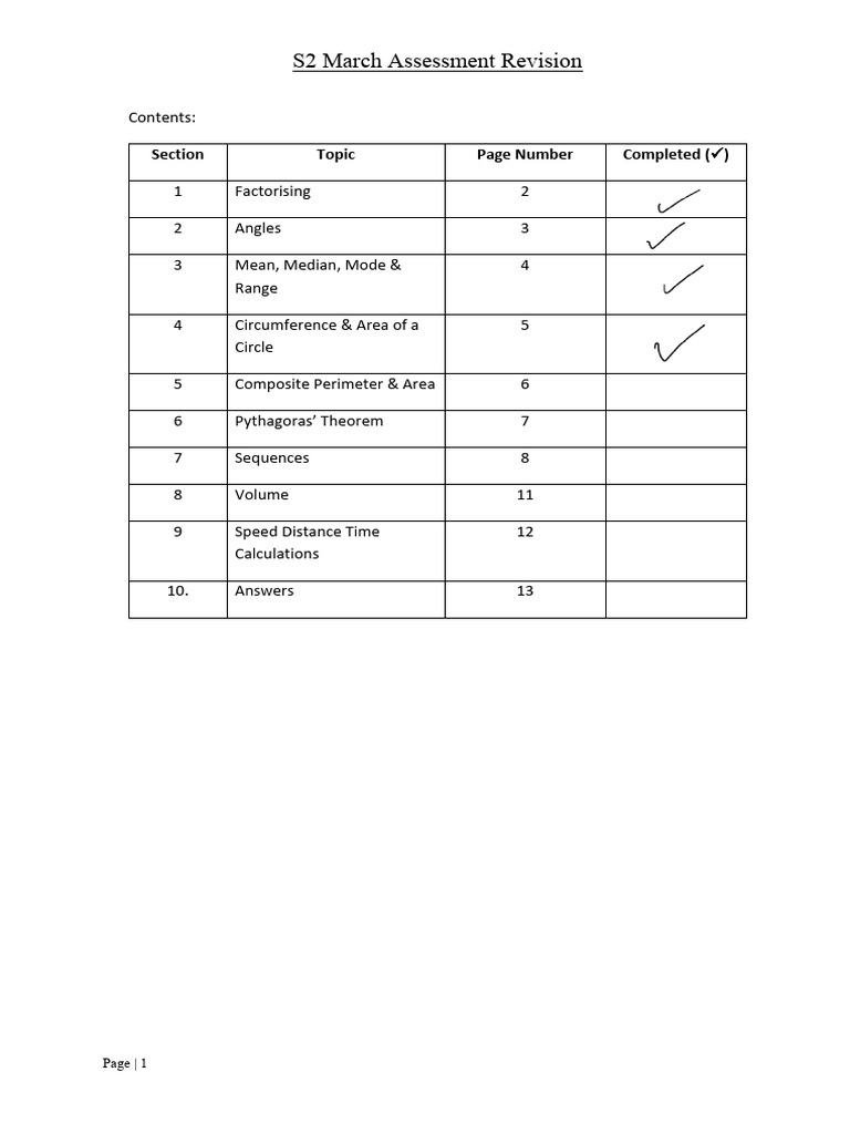 S2 March Assessment Revision PDF Version | PDF | Area | Mathematics