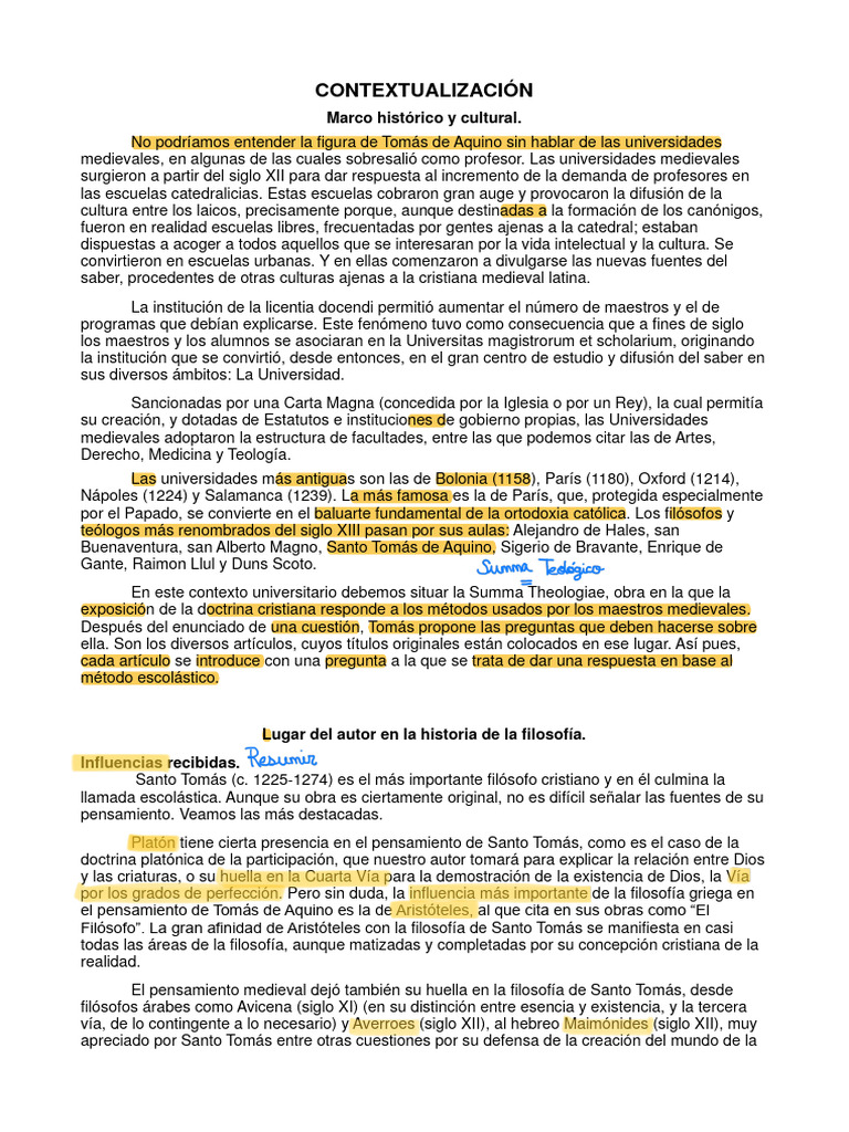 Contextualización Santotomás | PDF | Tomás de Aquino | Filosofía occidental