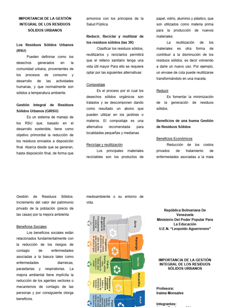 Triptico-Gestión Integral de Residuos Solidos Urbanos | PDF | Residuos | Residuos sólidos urbanos