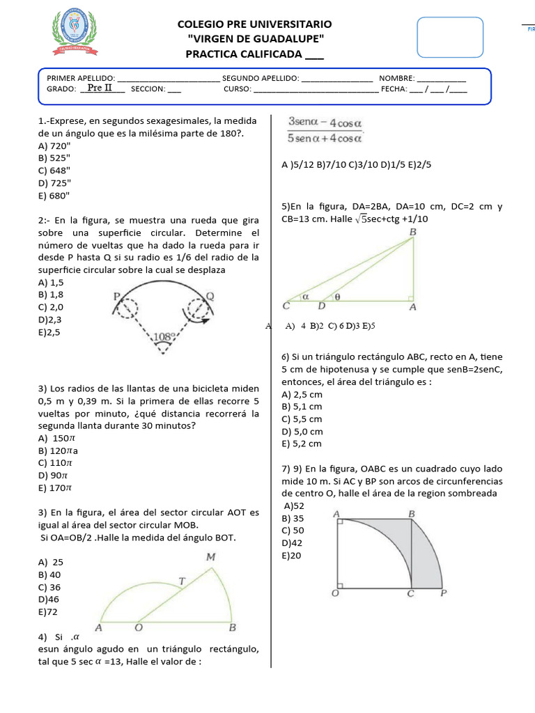 Practica Pre II Trigo | PDF | Triángulo | Formas geométricas