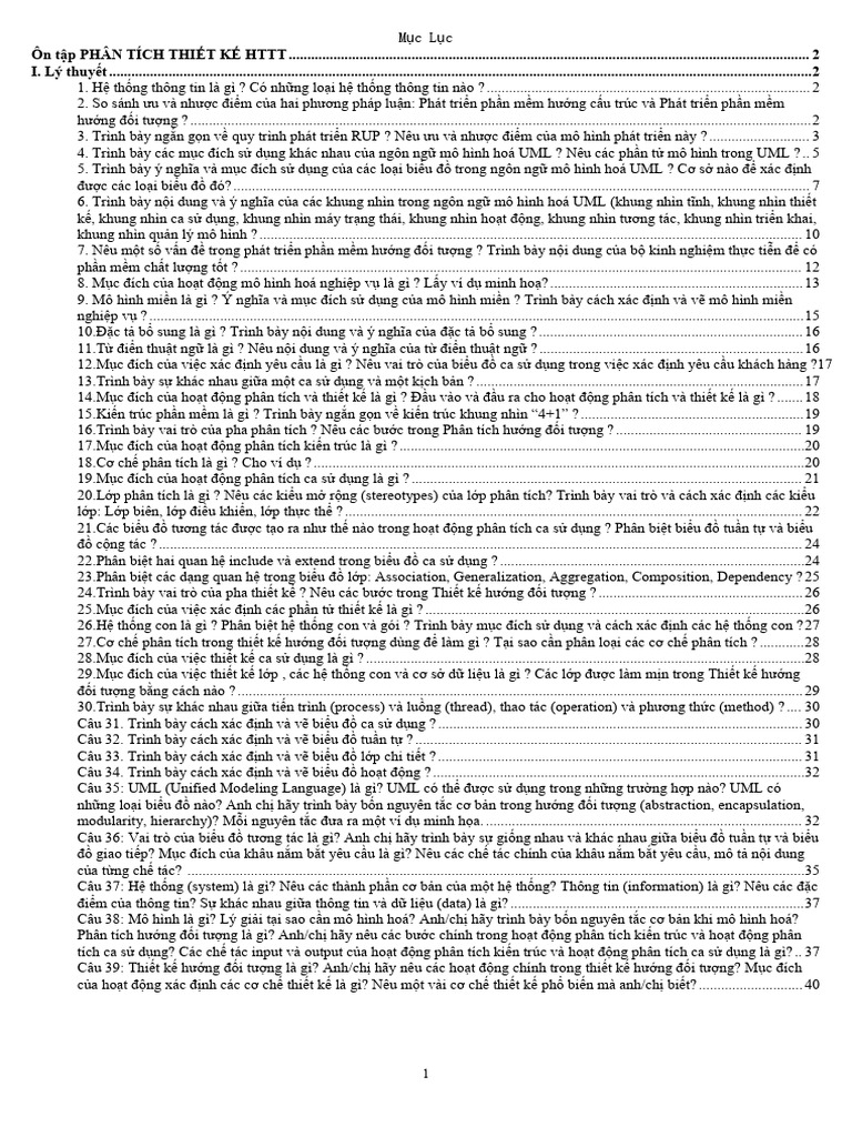 Ôn tập PHÂN TÍCH THIẾT KẾ HTTT | PDF