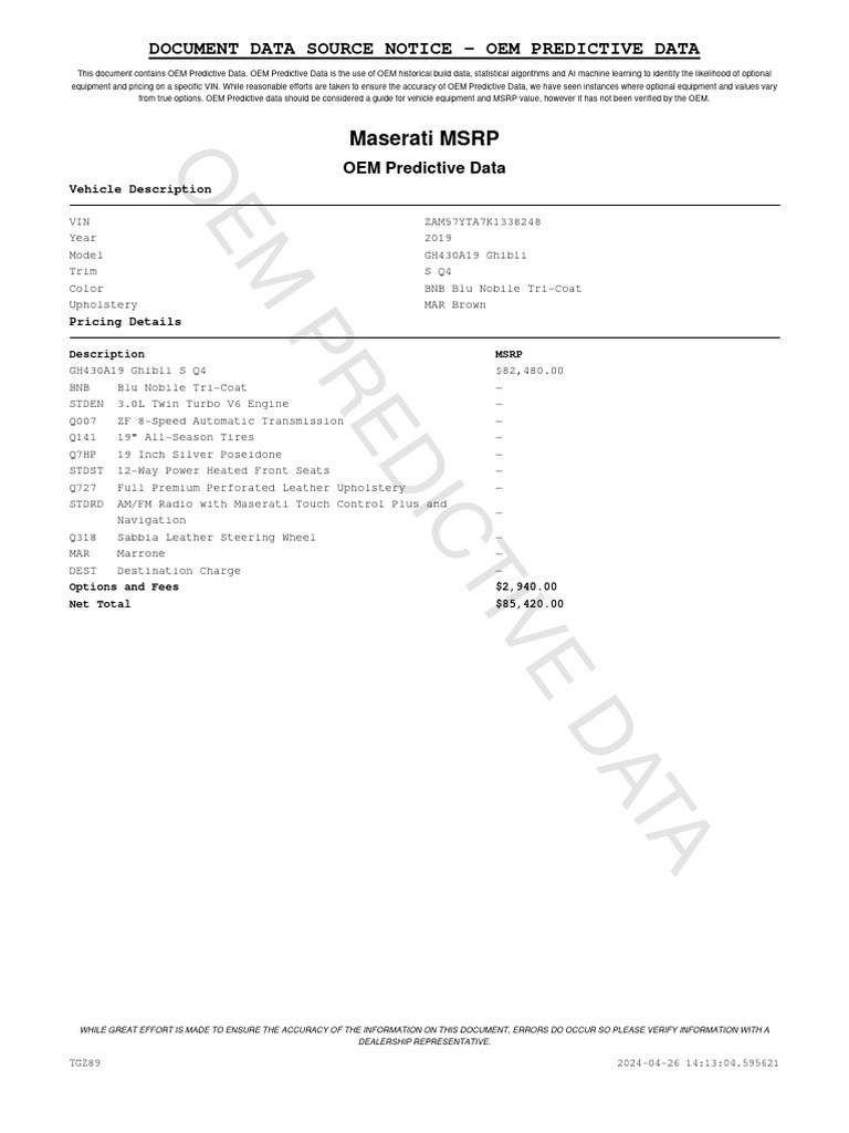 AiP Sticker ZAM57YTA7K1338248 | PDF | Automotive Industry | Sedans