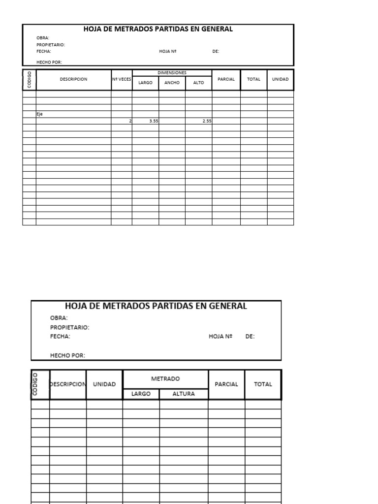 Formatos de Metrados | PDF | Ingeniería de Edificación | Ingeniero civil