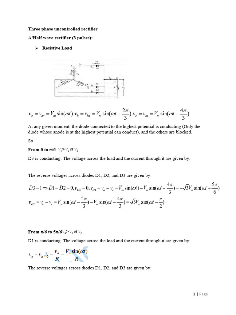 Three Phase Uncontrolled Rectifier | Download Free PDF | Rectifier | Diode