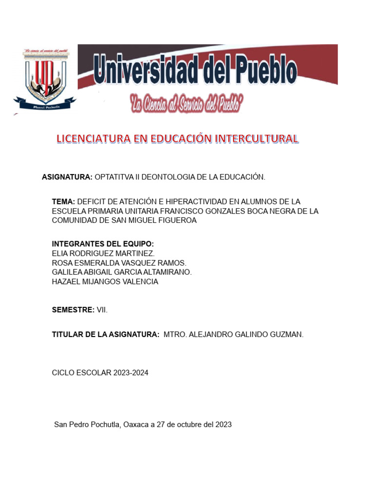 PROYECTO TDAH | PDF | Desorden hiperactivo y deficit de atencion | Aprendizaje