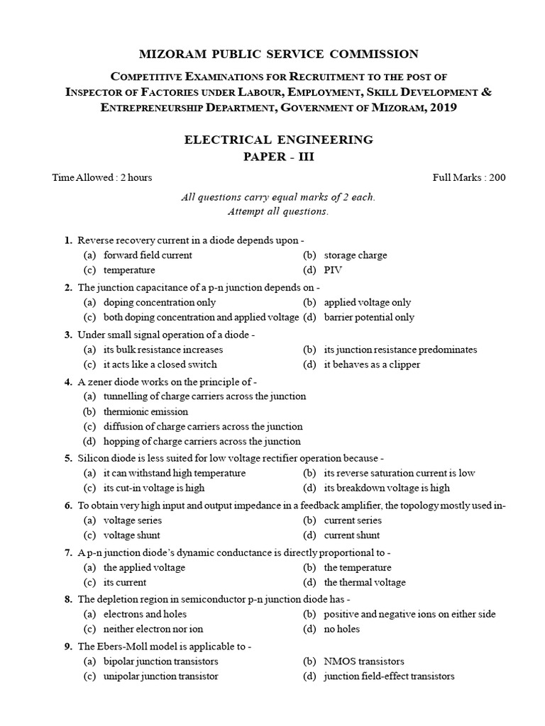 Electrical Engineering Paper III Iof | PDF | Power Inverter | P–N Junction