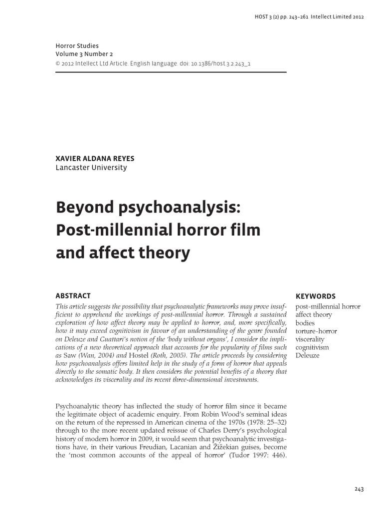 Beyond Psychoanalysis Post Millennial Horror Film and Affect Theory ...