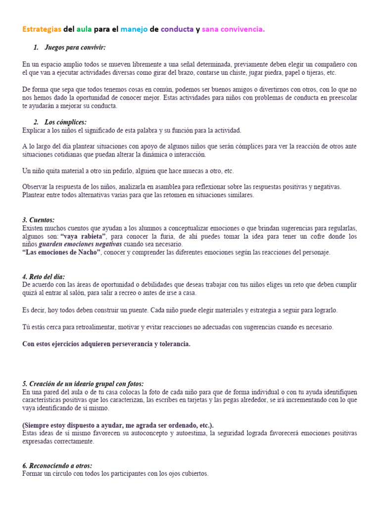 Estrategias Del Aula para El Manejo de Conducta y Sana Convivencia ...
