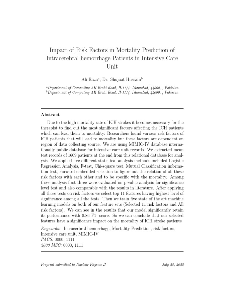Elsevier Article Paper | PDF | Stroke | Regression Analysis