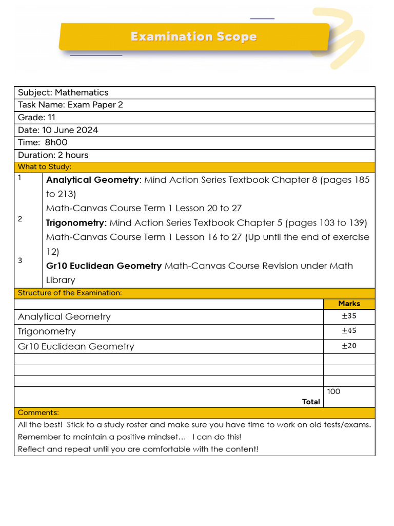 Math GR11 Exam Scope Paper 2 | PDF
