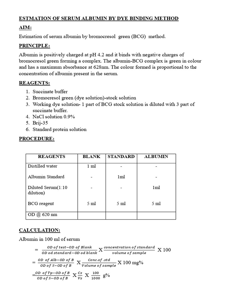 Estimation of Albumin by Dye Binding Method | PDF | Science & Mathematics