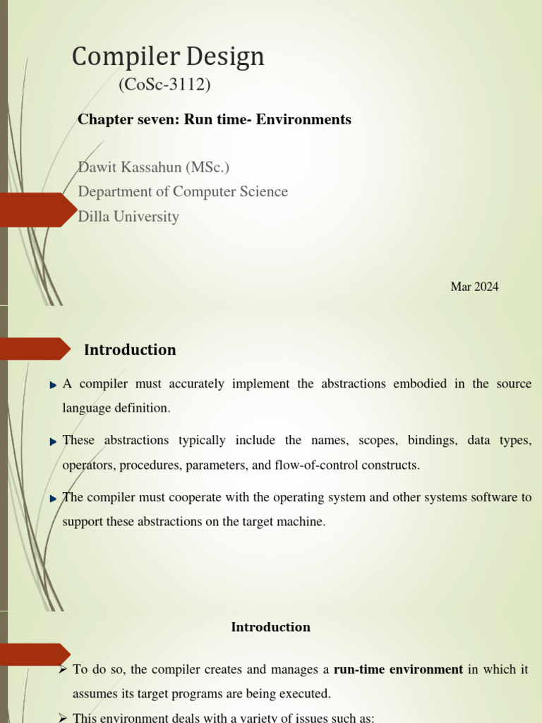 Chapter 7 Run Time Environments Pdf Parsing Scope Computer Science