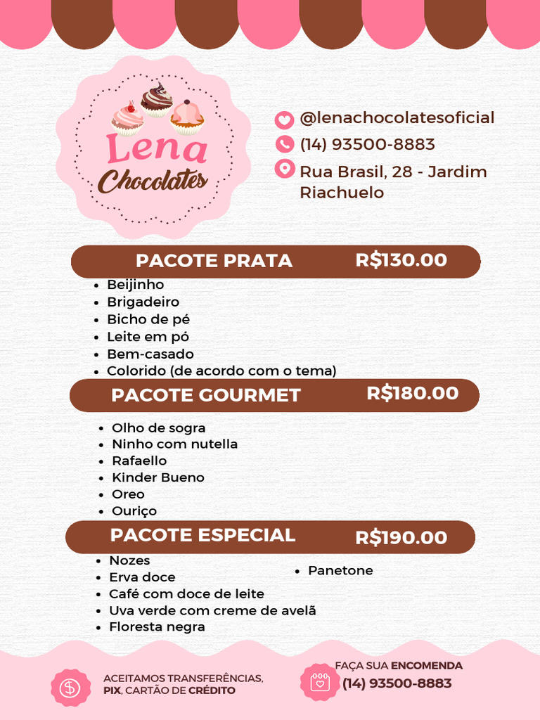 Menu de Bolos Confeitaria Moderno Rosa Marrom A4 | PDF