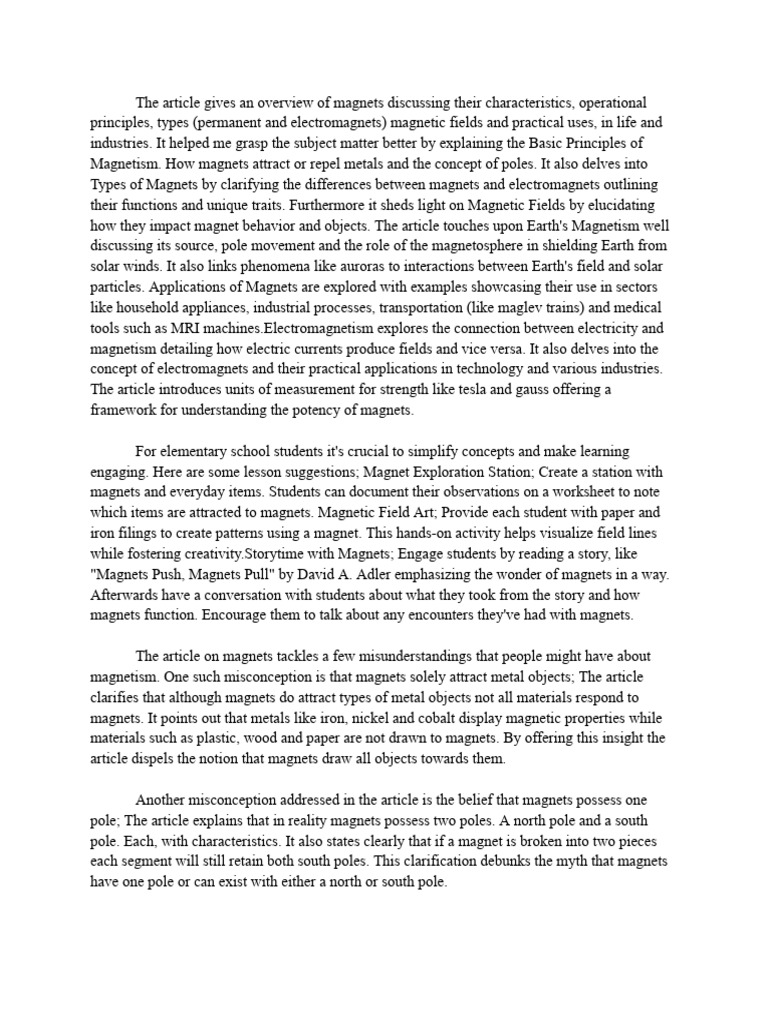 Magnets Article Review 1 | PDF | Magnet | Magnetic Field