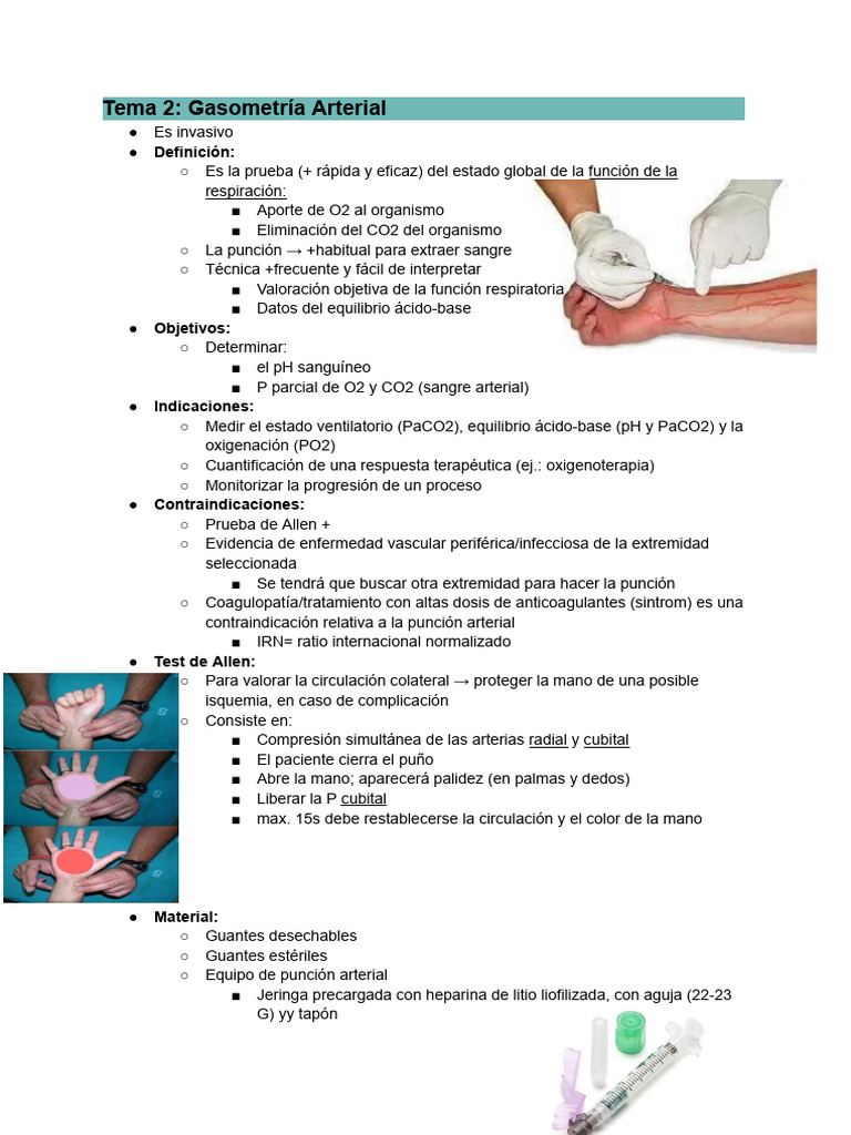 Tema 2_ Gasometría Arterial | PDF | Especialidades Medicas | Medicina ...