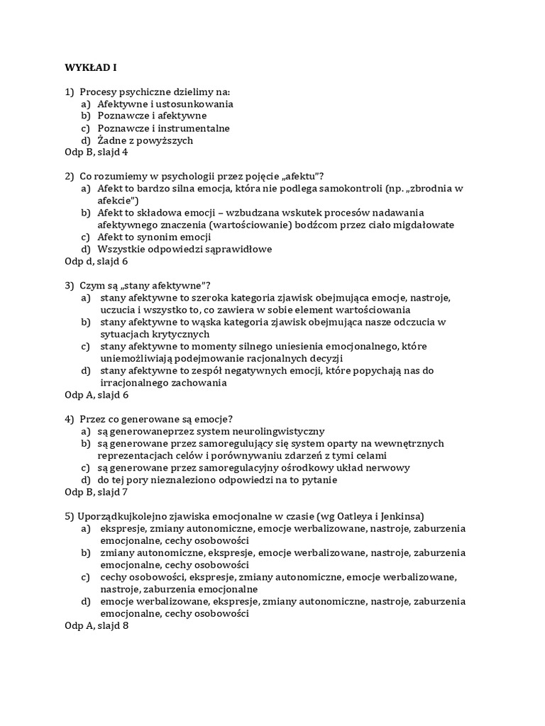 Egzamin Emocje I Motywacje Stacjonarni 1 | PDF