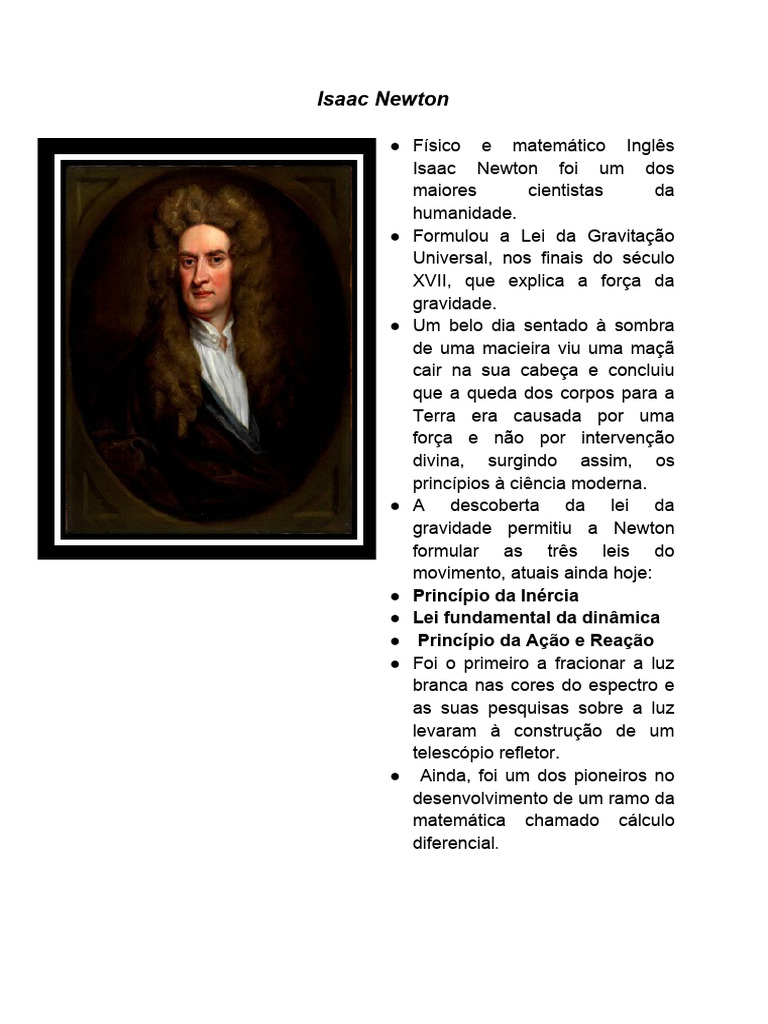 Biografia de Isaac Newton e suas contribuições | PDF
