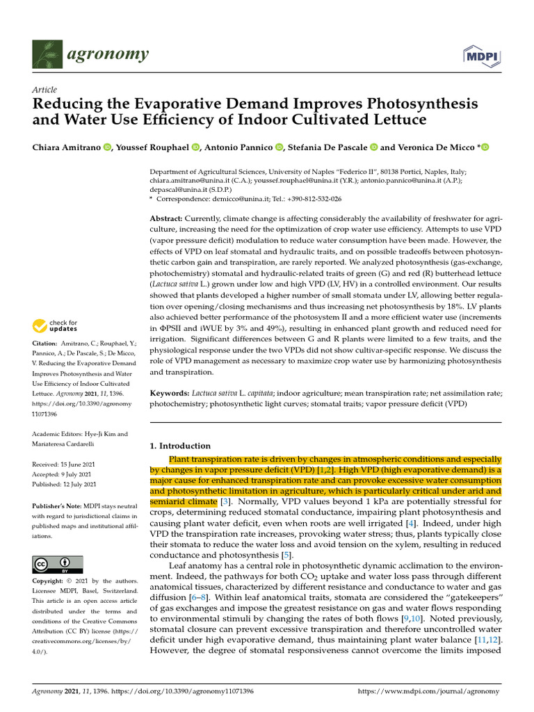 Amitrano2021 Reducing The Evaporative Demand Improves Photosynthesis And Water Use Efficiency