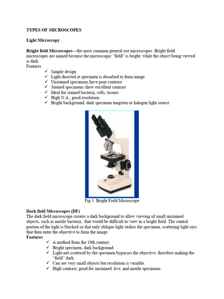 Bio 204 Types of Microscopes-1 | PDF | Electron Microscope | Microscope
