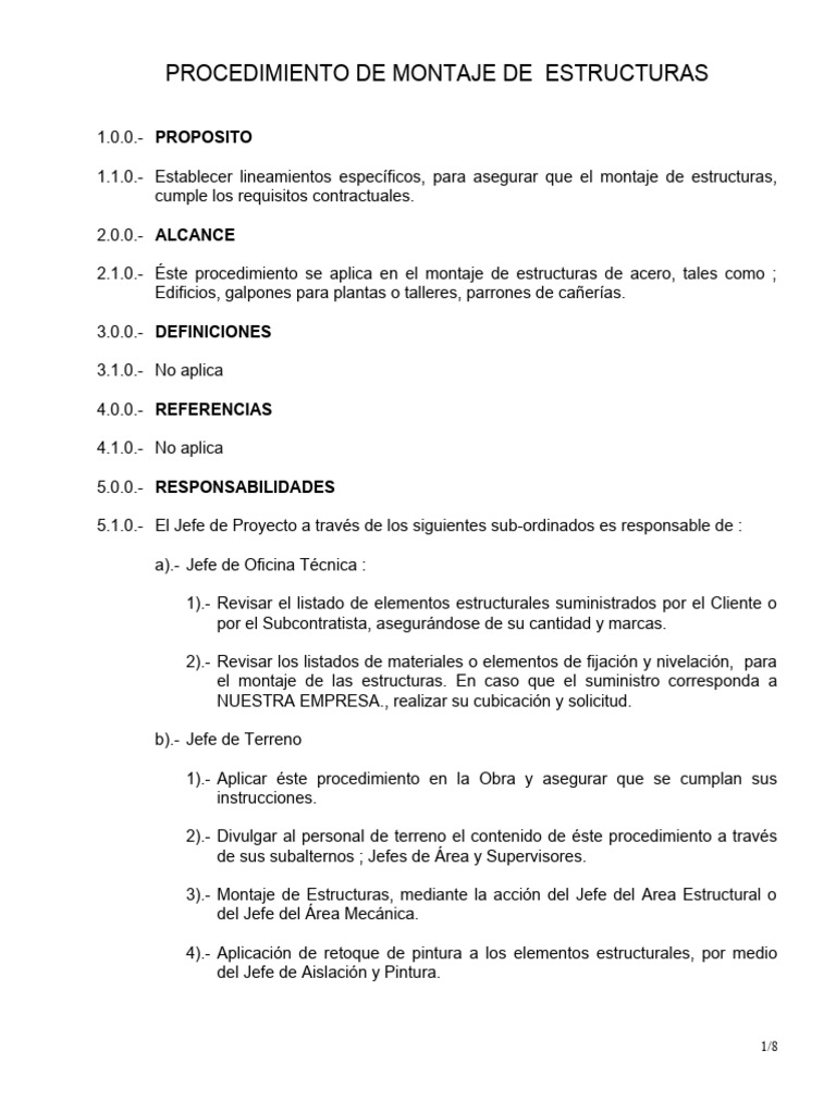 012 Procedimiento Montaje de Estructuras | PDF | Topografía | Columna