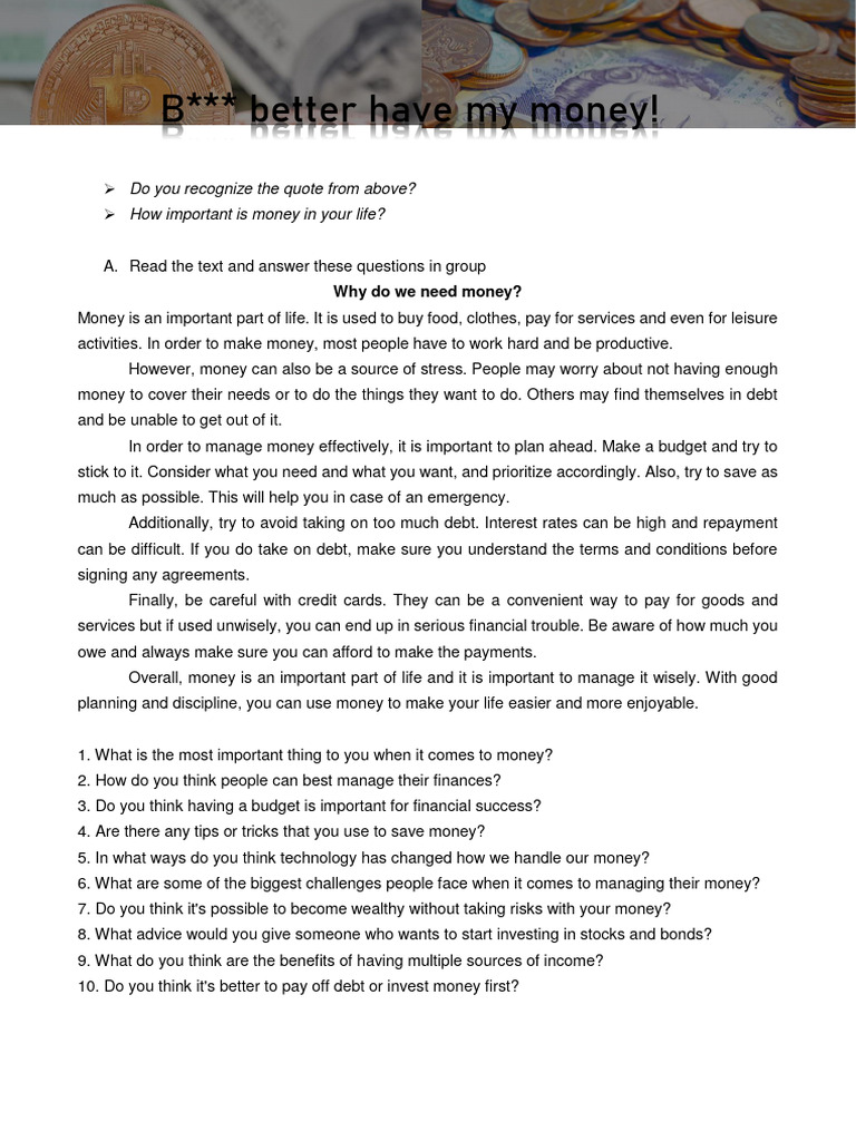 Money talk | PDF | Debt | Money