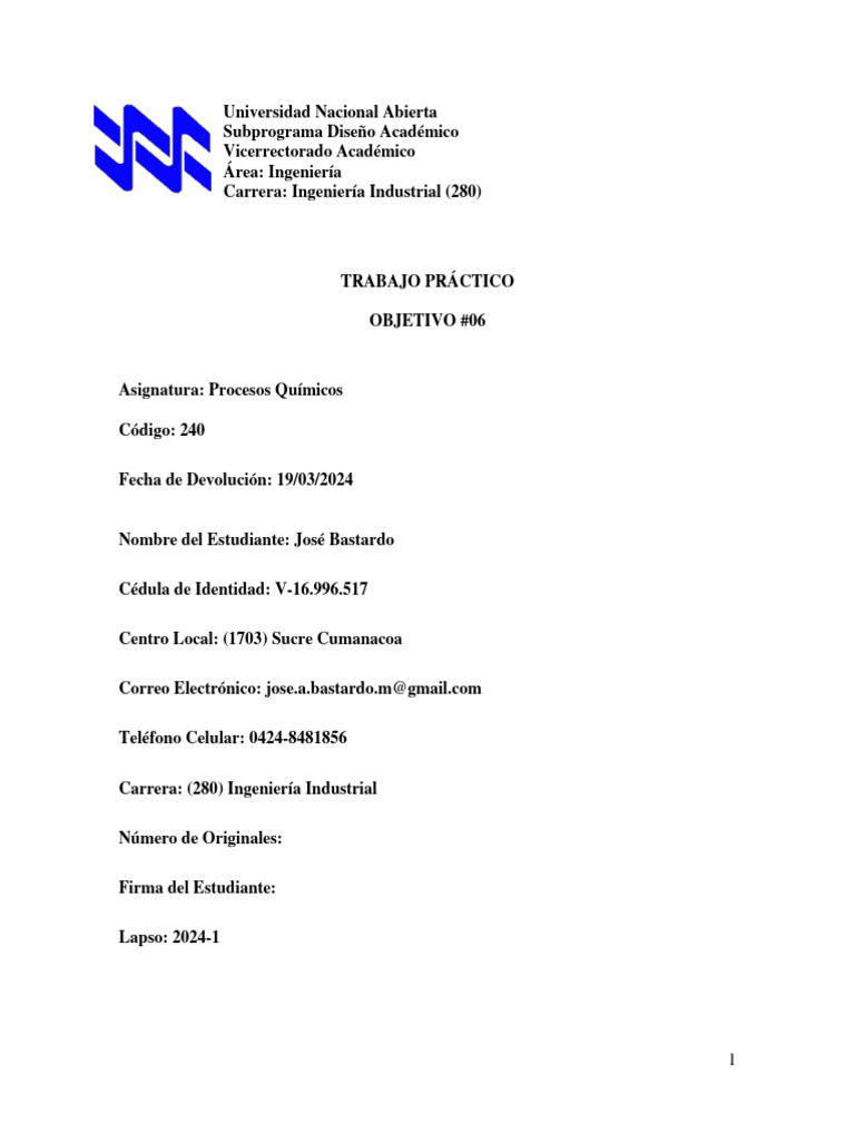 240 - Obj# 6 - 16.996.517 - 2024-1 TP Jose Bastardo | PDF | Combustión ...