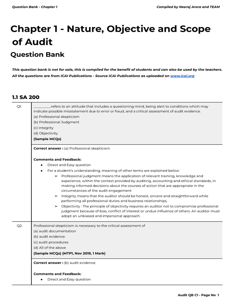 C1 Audit Question Bank | PDF | Audit | Financial Audit