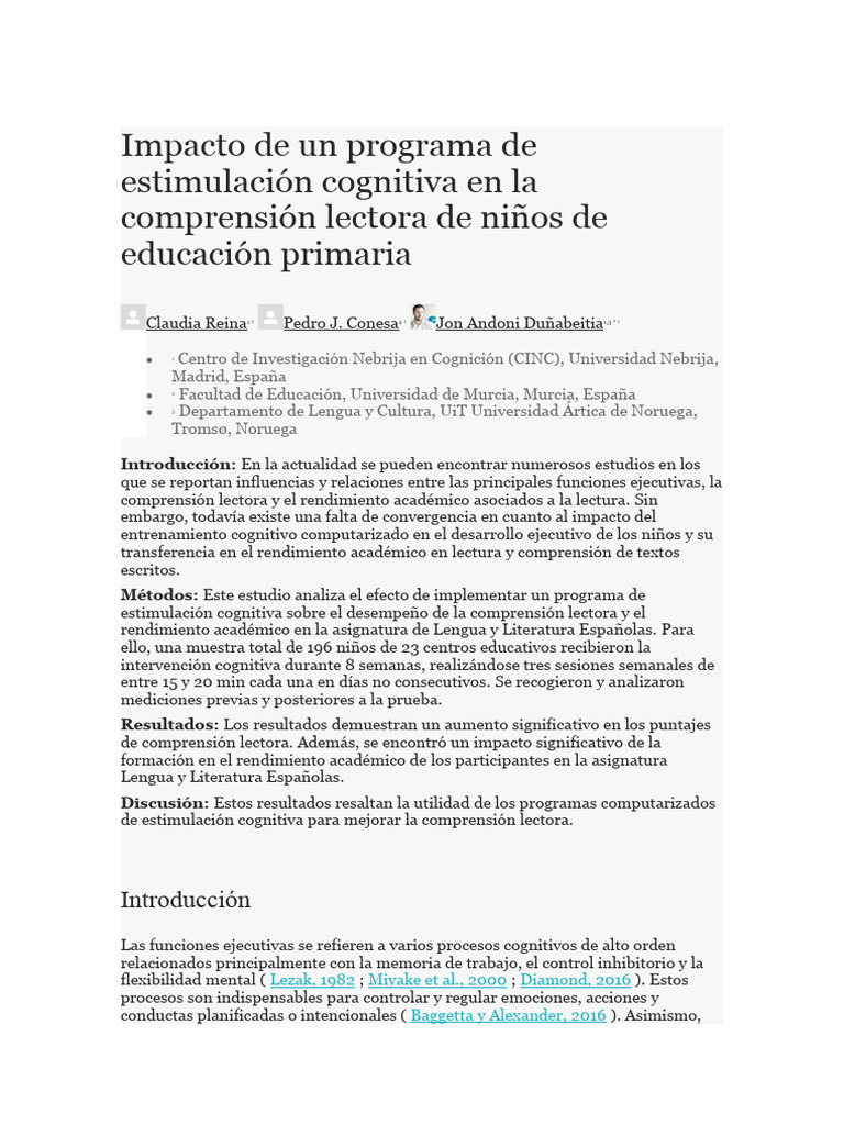 Impacto de Un Programa de Estimulación Cognitiva en La Comprensión ... Impacto de Un Programa de Estimulación Cognitiva en La Comprensión ...