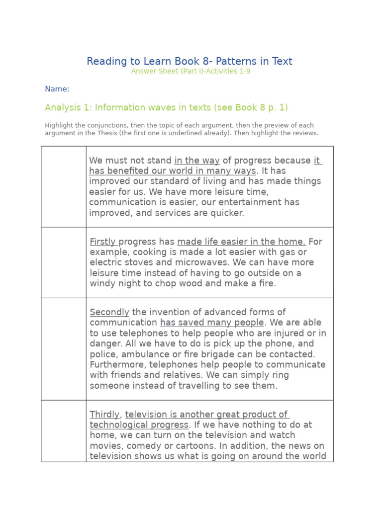 Answer Sheet R2L Book 8 Part 1 | PDF | Communication