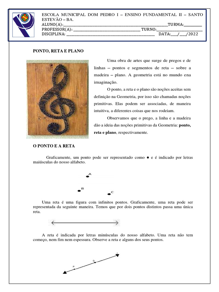 6o ANO Ponto Reta Plano | PDF | Linha (Geometria) | Geometria Euclidiana