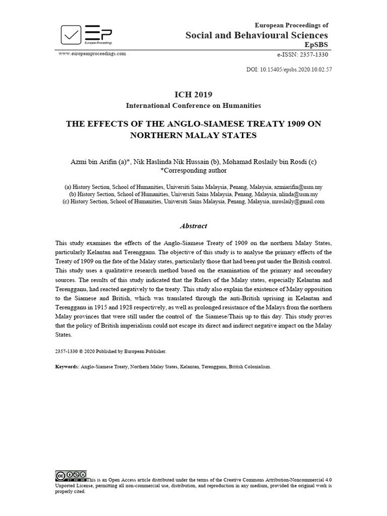 The Effects of The Anglo-Siamese Treaty 1909 On Northern Malay States ...