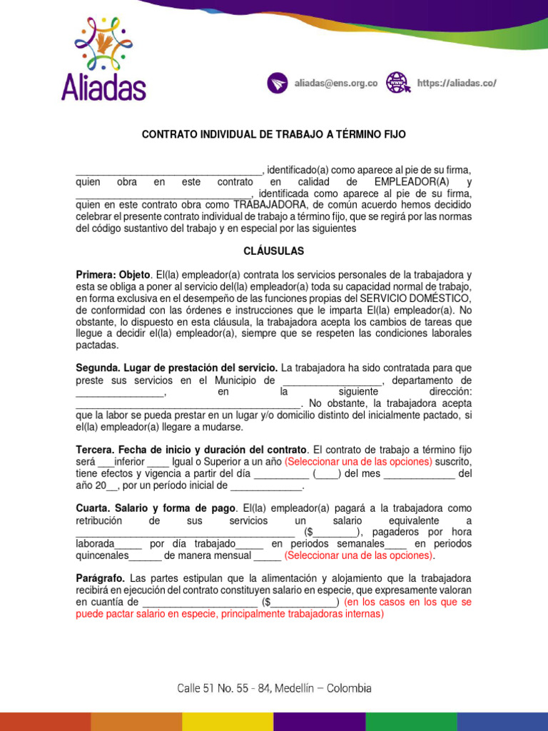 Contrato de Trabajo a Término Fijo | PDF | Salario | Derecho laboral