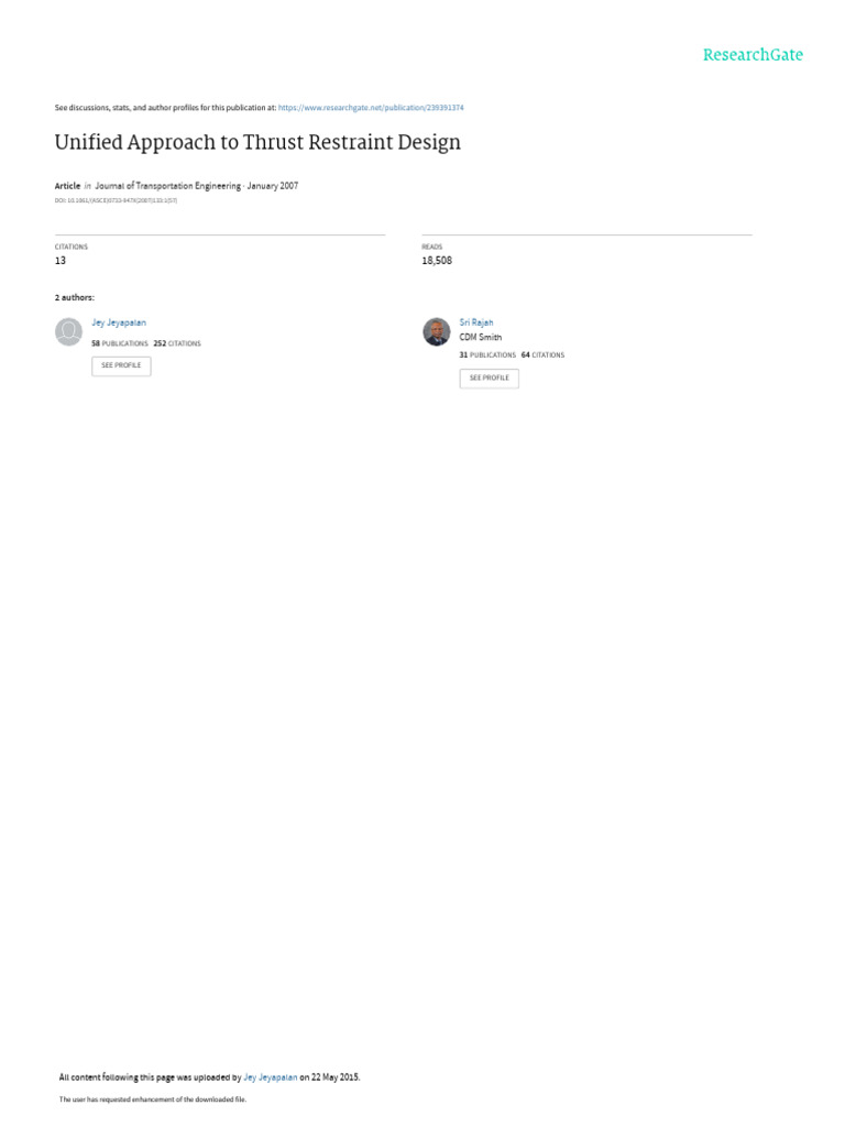 Unified Approach To Thrust Restraint Design | PDF | Force | Pipe (Fluid ...